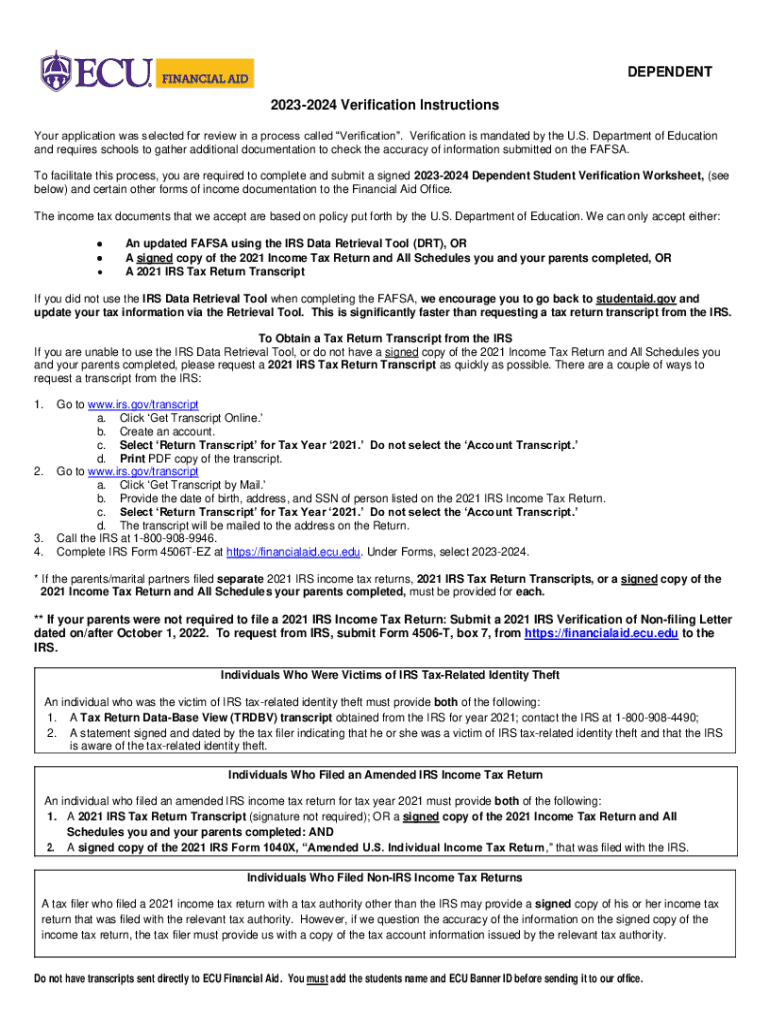 Fillable Online 20232024 DEPENDENT VERIFICATION WORKSHEET ( ... Fax Email Print - pdfFiller