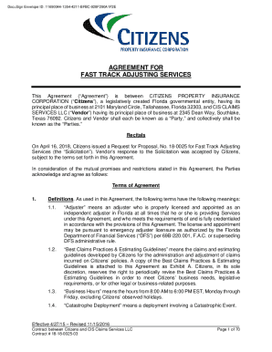 Fillable Online AGREEMENT FOR FAST TRACK ADJUSTING SERVICES Fax Email ...