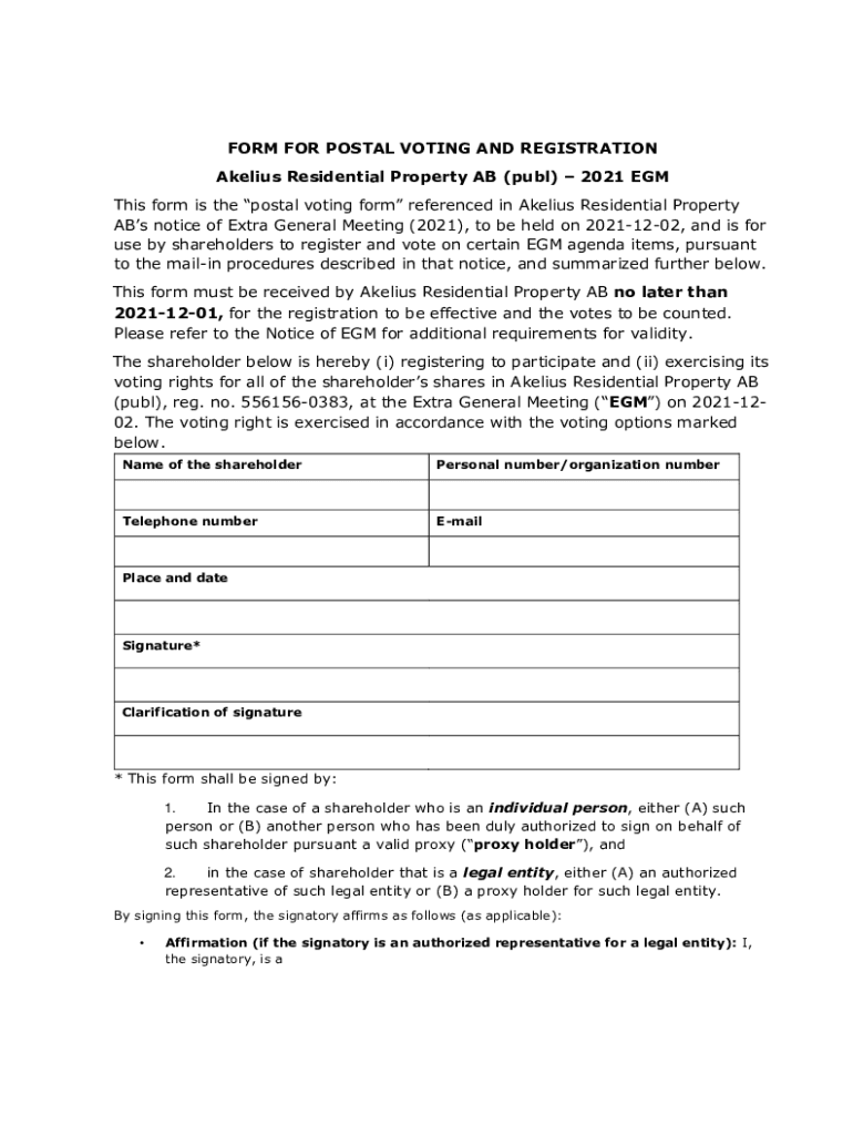 Fillable Online 2021 EGM This form is the postal voting fo Fax Email ...