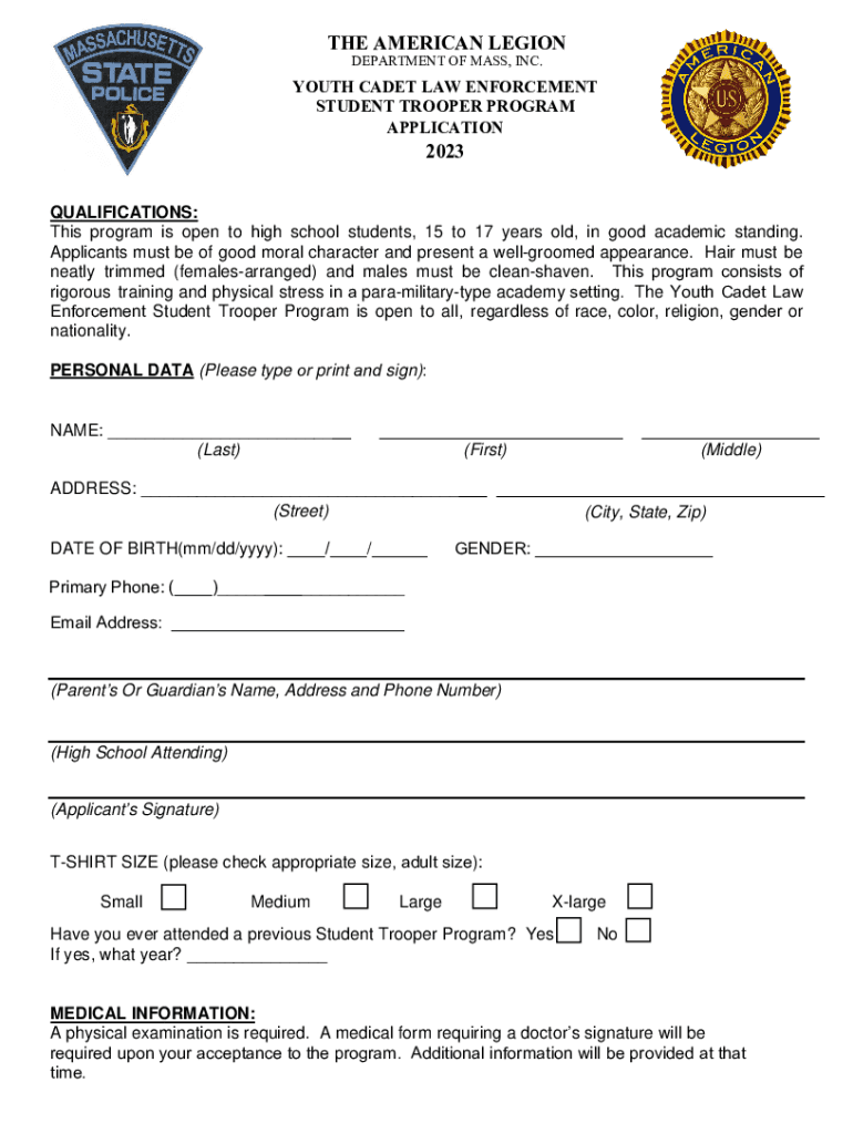 Fillable Online Student Trooper Program - Massachusetts State Police ...