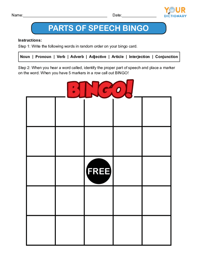 Fillable Online Results for noun, verb, adjective, adverb bingo Fax ...