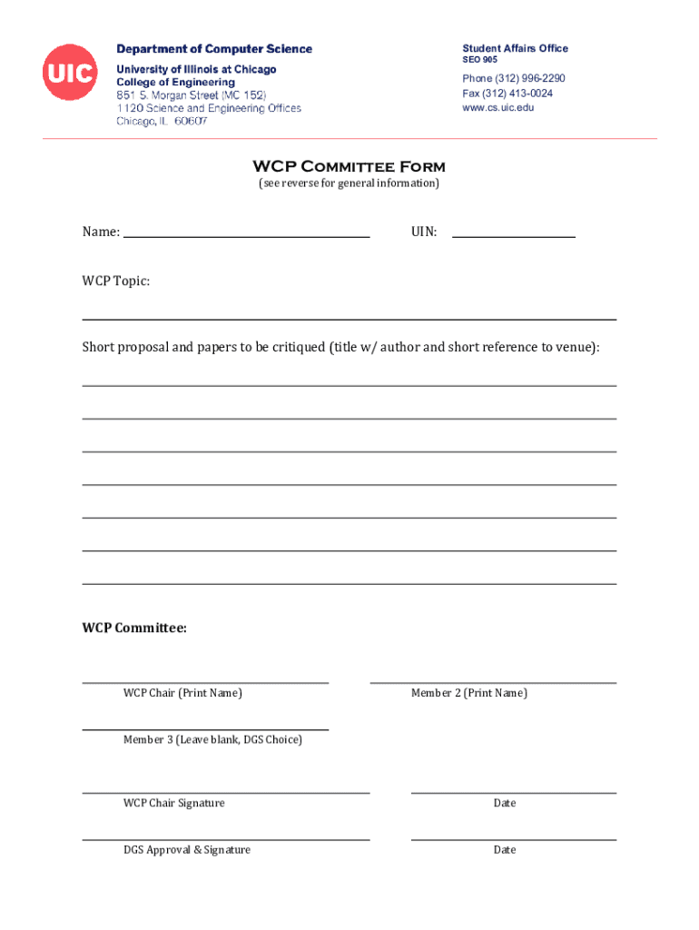 Fillable Online WCP Committee Form Fax Email Print - pdfFiller
