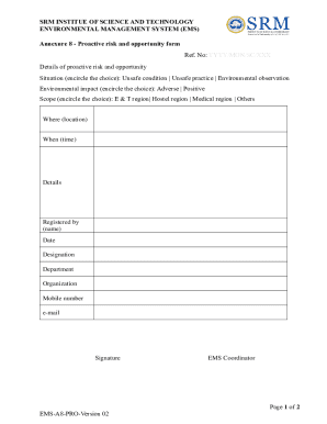 Fillable Online Annexure 8 - Proactive risk and opportunity form Fax ...