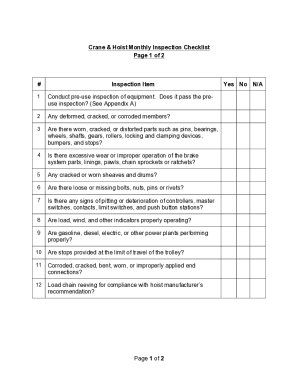 Fillable Online Page 1 of 2 Crane & Hoist Monthly Inspection Checklist ...