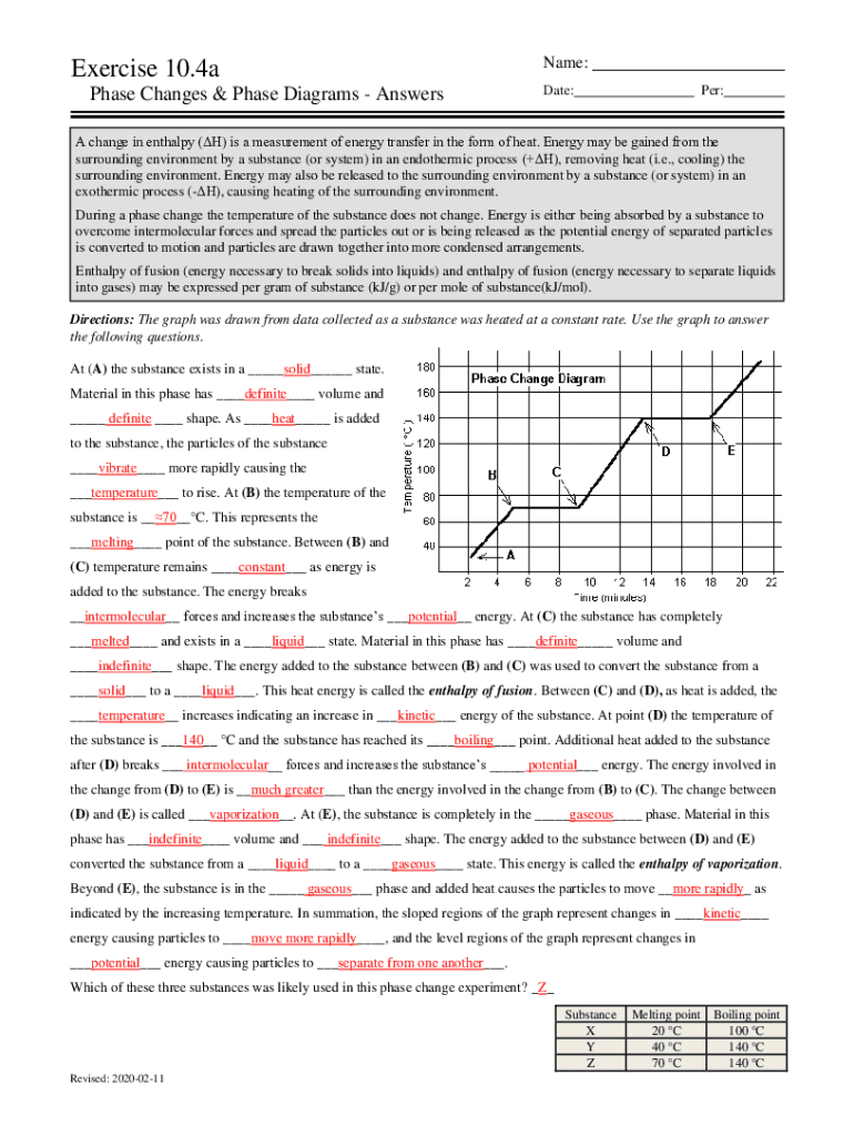 Fillable Online Exercise 10.4a - Phase Changes & Phase Diagrams ...