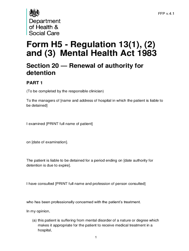 Fillable Online Form H5 - renewal of authority for detention. Form H5 ...