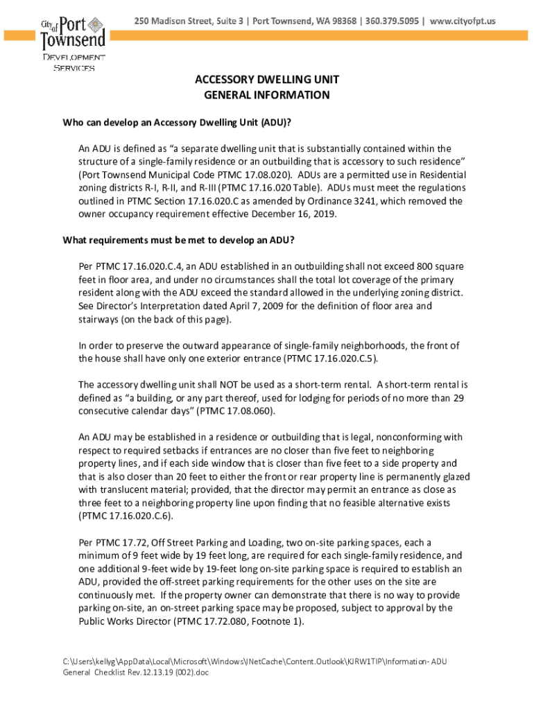 Fillable Online What is required for accessory dwelling units (ADUs)? Fax Email Print - pdfFiller