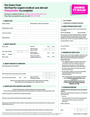 Fillable Online Animal Friends Claim Form PDF - Fill Out and Sign ...