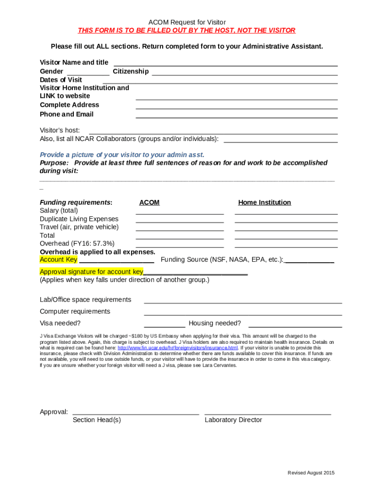 ACD Visitor Request Doc Template | pdfFiller