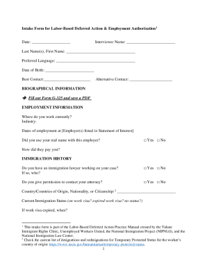 Fillable Online 1 Intake Form for Labor-Based Deferred Action ...
