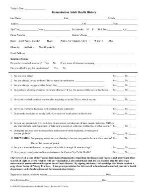 Fillable Online Immunization Adult Health History Fax Email Print ...