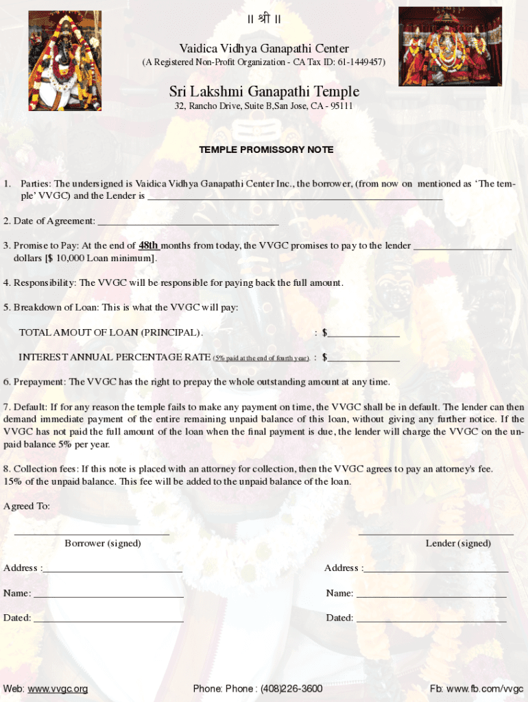 Fillable Online Sri Lakshmi Ganapathi Temple (Vvgc San Jose)Please ...