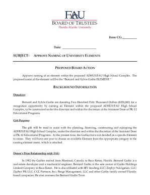 Fillable Online SUBJECT: APPROVE NAMING OF UNIVERSITY ELEMENTS Fax ...