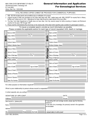 Fillable Online Form DOH-4384 - Mail-in Application for Genealogical ...
