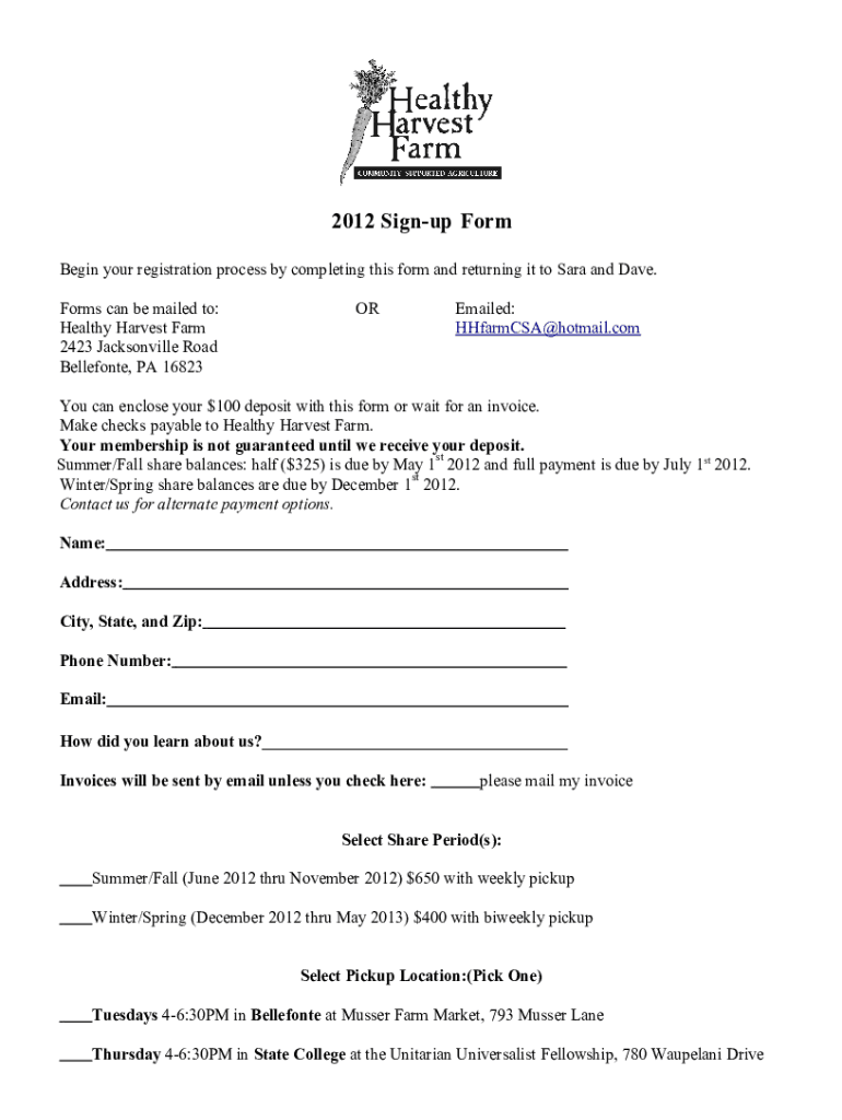 Fillable Online 2012 Sign-up Form Fax Email Print - pdfFiller