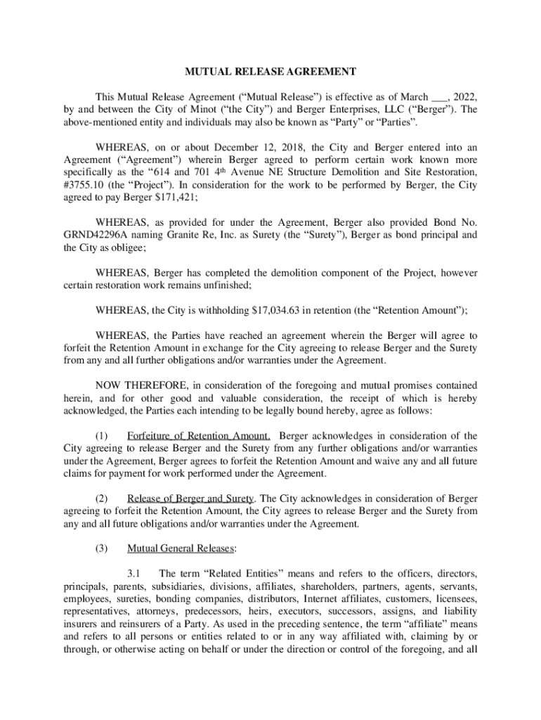 Fillable Online MUTUAL RELEASE AGREEMENT This Mutual Release Agreement ...