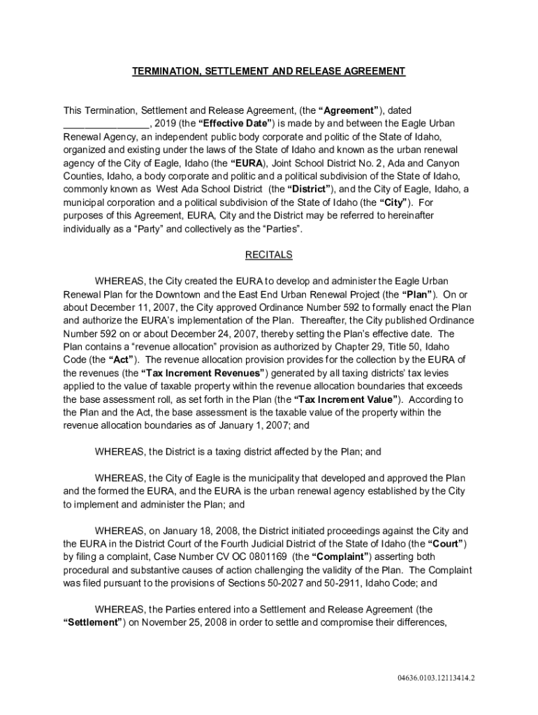 Fillable Online Settlement Agreement and Release of Claims Fax Email ...