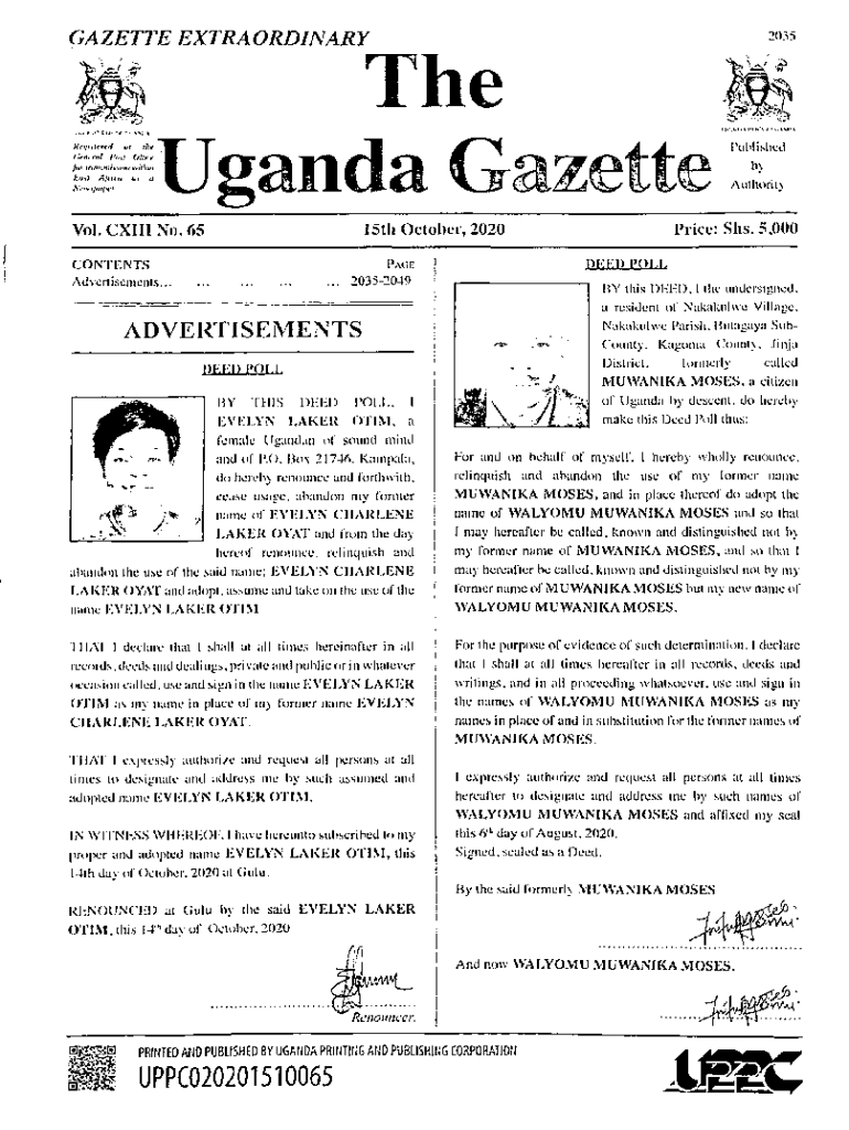 Obtain A Deed Poll Sample From The Uganda Birth Enter Your Current ...