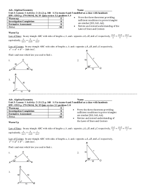 Fillable Online Adv. Algebra/Geometry Name: Unit 3: Lesson: 1 Activity ...