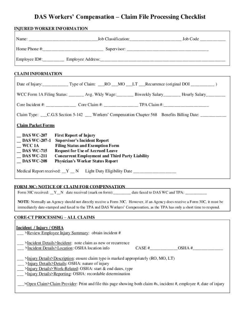 Fillable Online DAS Workers' Compensation Claim File Processing ...