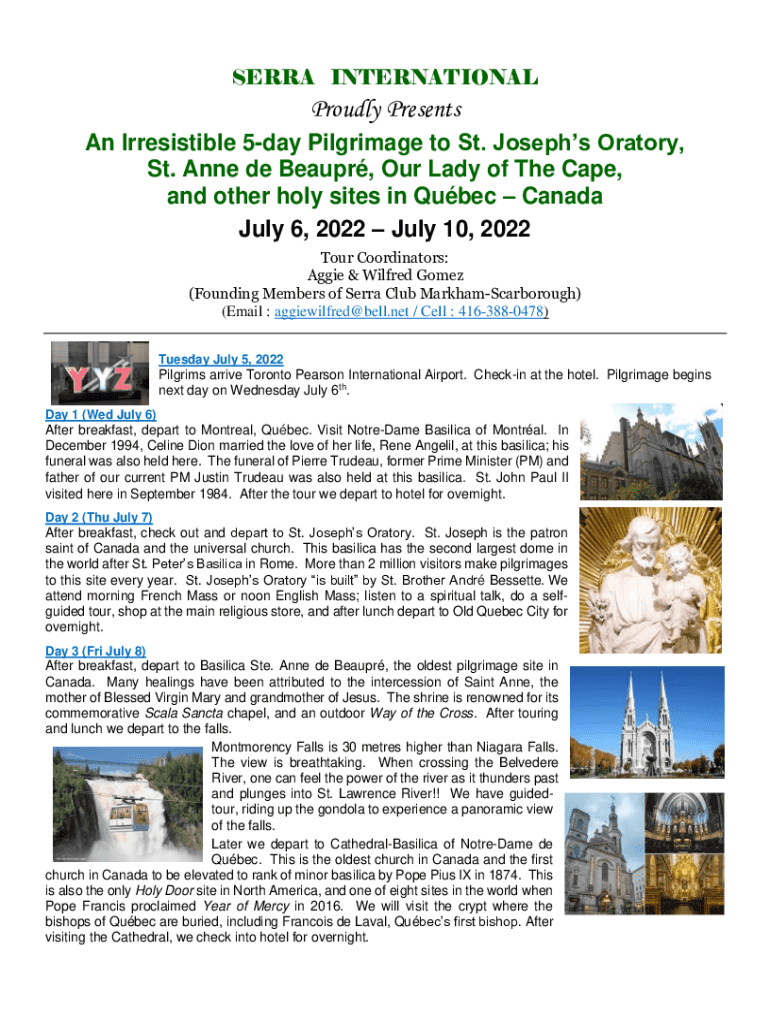 Fillable Online An Irresistible 5-day Pilgrimage to St. Joseph's ...