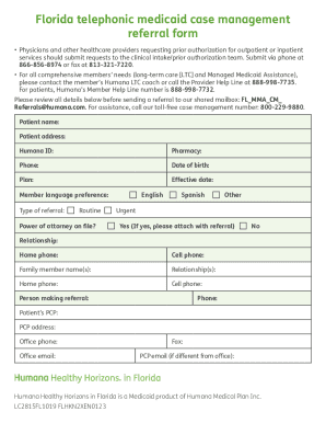 Fillable Online 2023FLPROVTelephonic Medicaid Case Management Referral ...