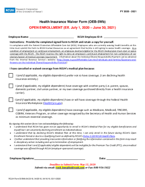 Fillable Online Health Insurance Waiver Form (OEB-5Wb) Fax Email Print ...