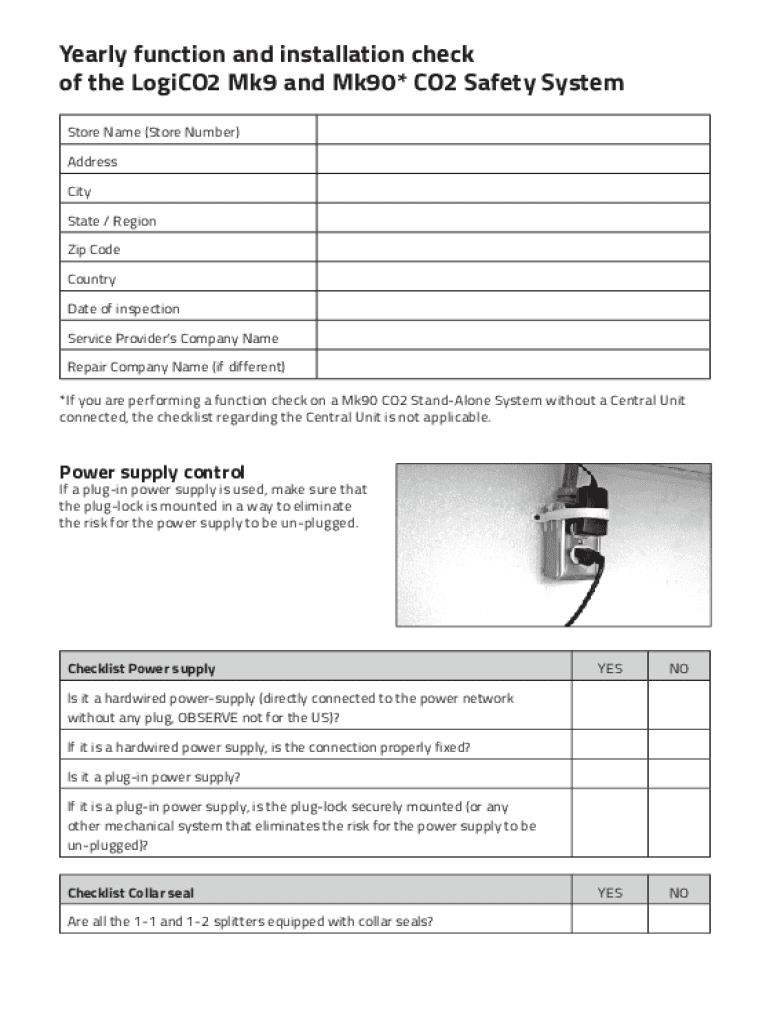 Fillable Online Function and installation check of the LogiCO2 Mk9 CO2 ...