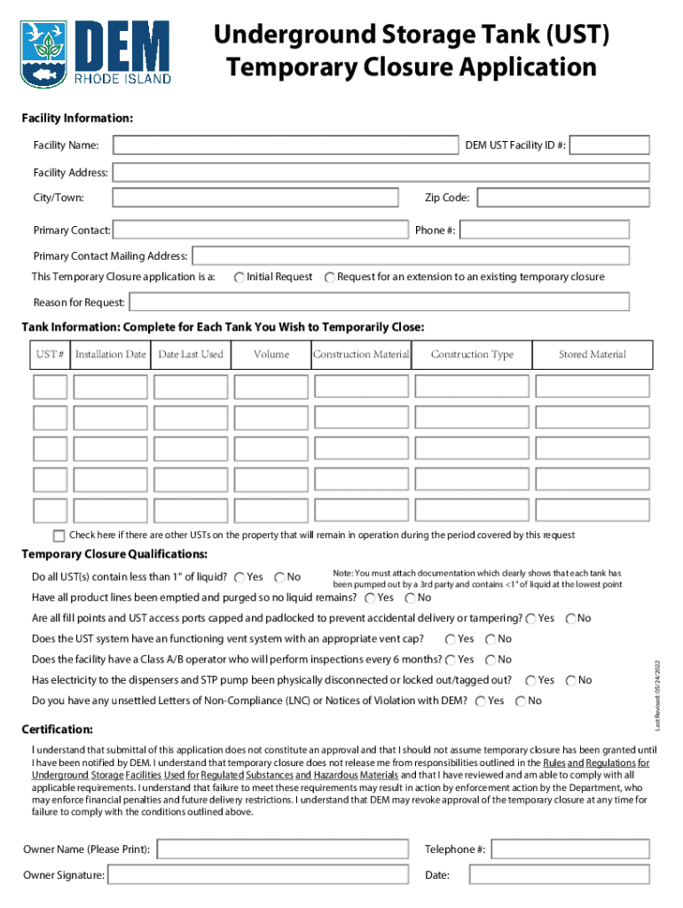 Fillable Online dem ri Underground Storage Tanks - Department of Public ...