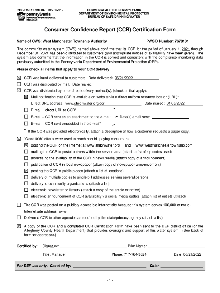 Fillable Online CCR Certification Form 3930-FM-BSDW0084 Fax Email Print ...