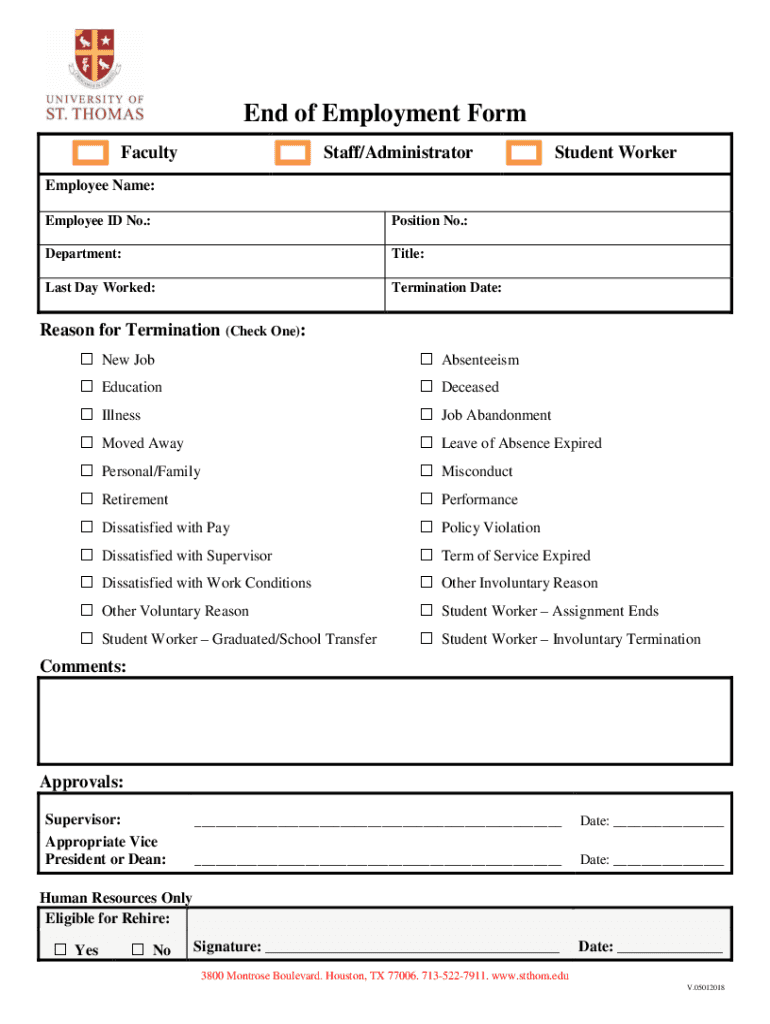Fillable Online End of Employment Form - Houston Fax Email Print ...