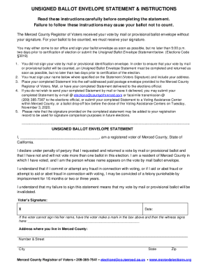 Fillable Online Unsigned Ballot Envelope StatementShasta County ...