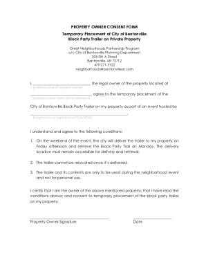Fillable Online PROPERTY OWNER CONSENT FORM Temporary Placement of ...