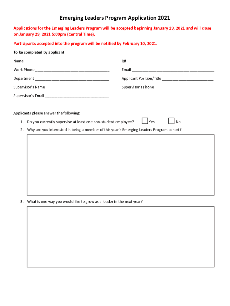 Fillable Online Emerging Leaders Program Application Toolkit Fax Email ...