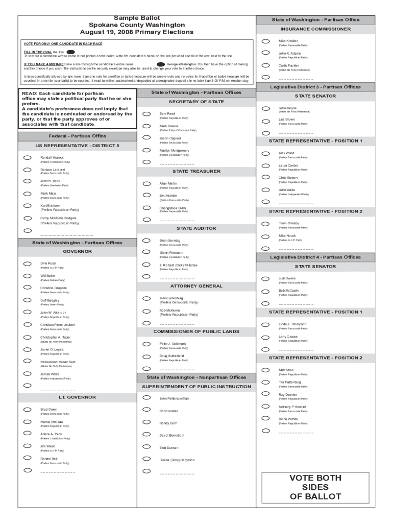 Fillable Online Spokane County Sample Ballot Page 1 of 3 Fax Email ...