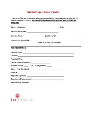 Fillable Online Student Travel Request Form. Purchasing Fax Email Print ...