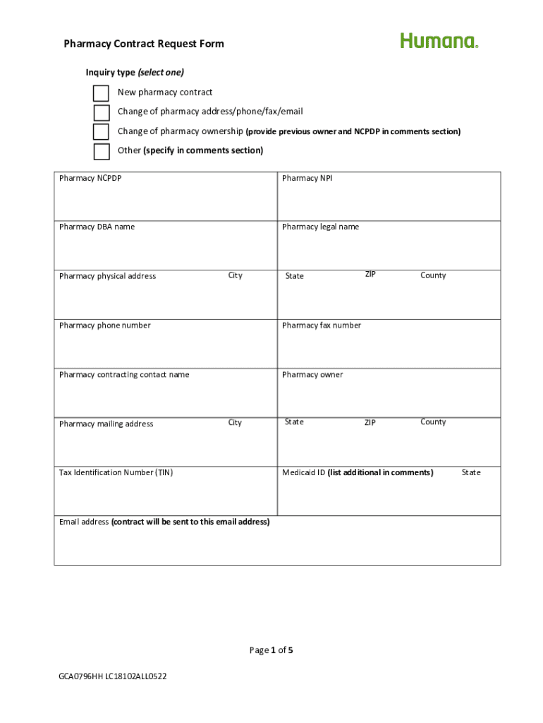 Fillable Online Pharmacy Contract Request Form Fax Email Print - pdfFiller