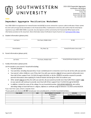 Fillable Online 2023-2024 Independent Aggregate Verification Worksheet Fax Email Print - pdfFiller