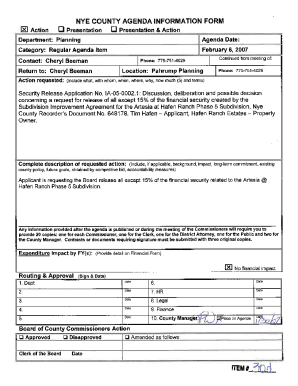 Fillable Online NYE COUNTY AGENDA INFORMATION FORM . - Fax Email Print ...