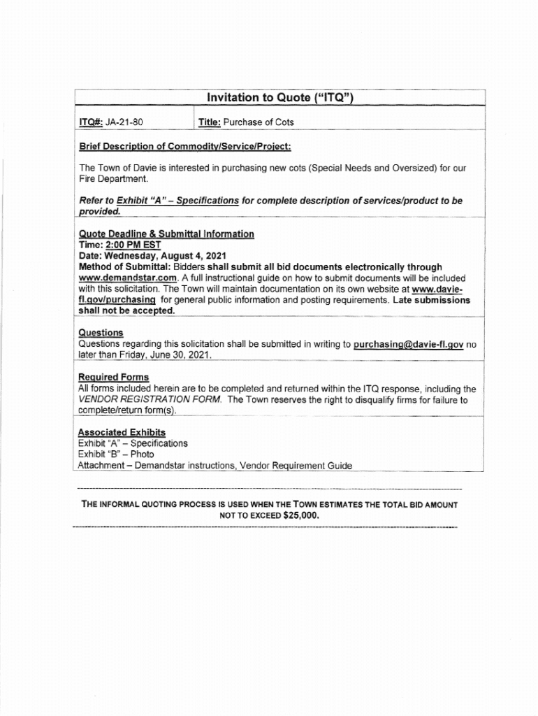 Fillable Online Invitation to Quote DefinitionLaw Insider Fax Email Print - pdfFiller