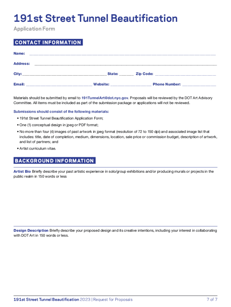 Fillable Online 191st Street Tunnel Beautification - Request for ...