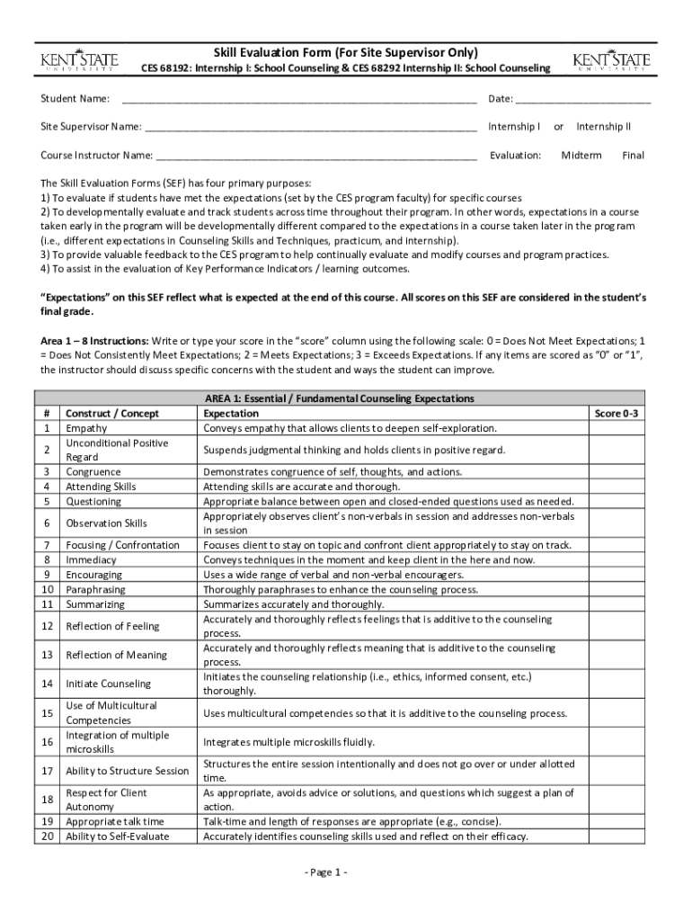 Fillable Online Skill Evaluation Form (For Site Supervisor Only) Fax ...