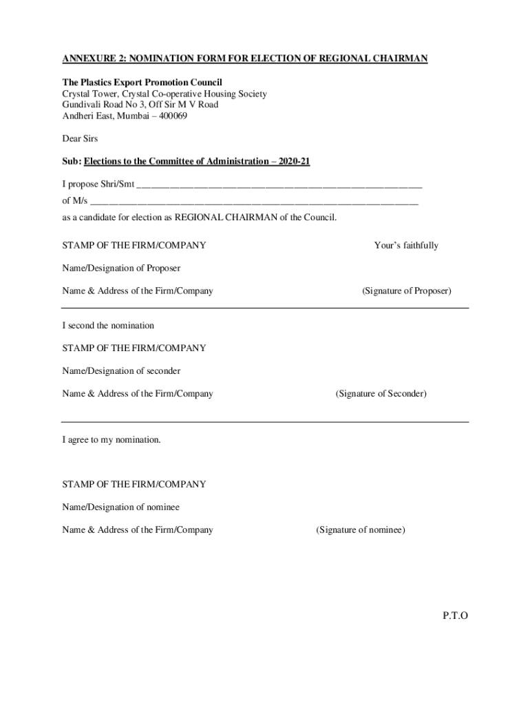 Fillable Online annexure 1 : nomination form for election of panel ...