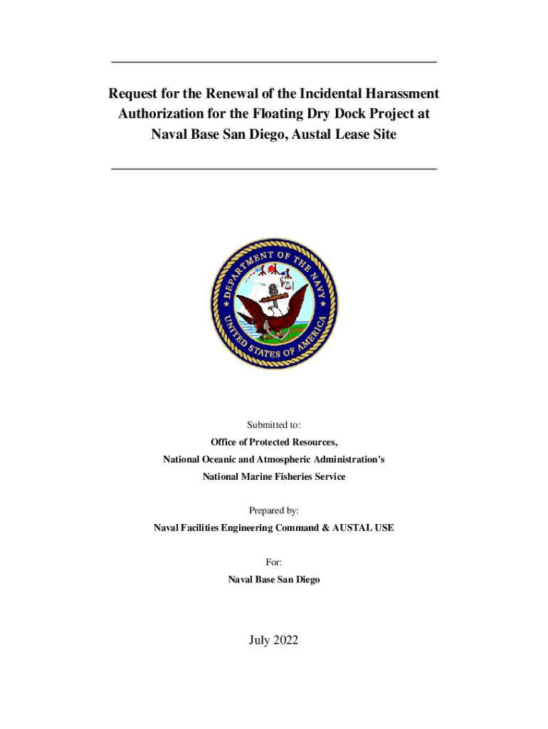 Fillable Online Incidental Take Authorization: U.S. Navy Floating Dry Dock ... Fax Email Print ...