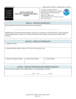Fillable Online APPLICATION FOR MILITARY CHARTER HALIBUT PERMIT ...
