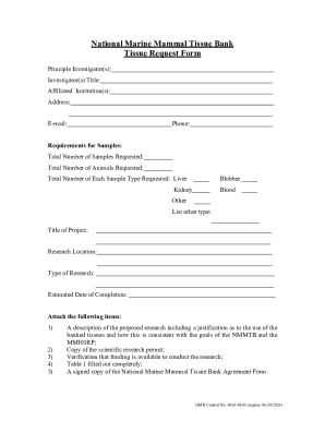 Fillable Online Marine Mammal Tissue Bank: Tissue Request Form Fax ...