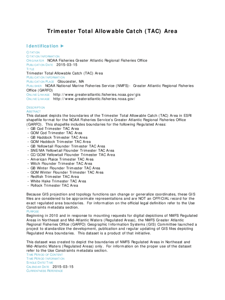 Fillable Online Trimester Total Allowable Catch (TAC) Area. Trimester Total Allowable Catch (TAC ...