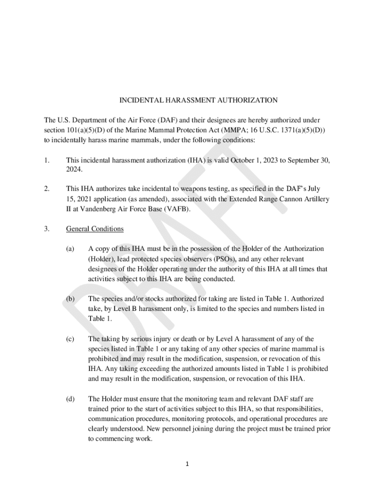 Fillable Online incidental harassment authorization Fax Email Print - pdfFiller