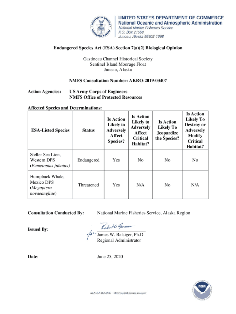 Fillable Online Endangered Species Act (ESA) Section 7(a)(2) Biological ...