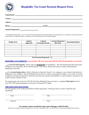 Fillable Online Fillable Online Hospitality Tax Grant Payment Request ...